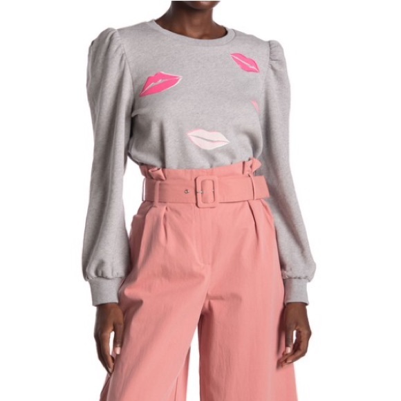 kate spade | Tops | Kate Spade Lips Gray Top With Puff Sleeves | Poshmark
